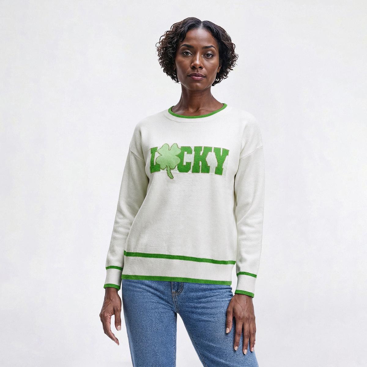 Click here for Womens Rio & Rian Long Sleeve Lucky Clover Sweater prices